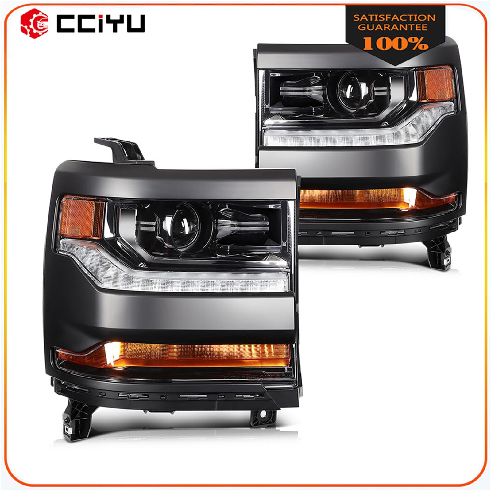 Headlights For 2016-2019 Chevy Silverado 1500 Black HID/Xenon Bar w ...