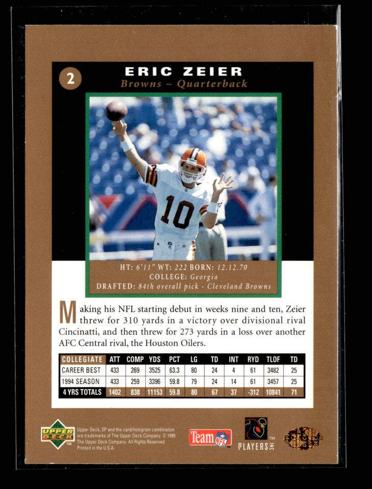 1995 SP #2 Eric Zeier RC Cleveland Browns | eBay