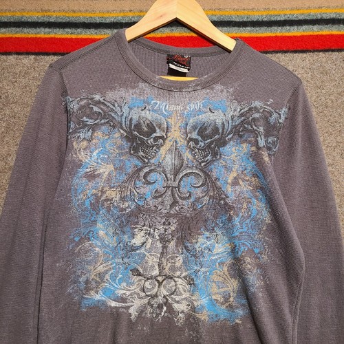 Vtg Miami Ink Thermal Style Shirt Mens Large Skull Grunge Y2k Long ...