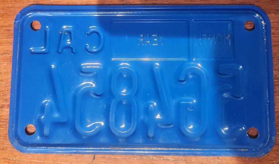 1970's California Motorcycle License Plate, 1975 Validation, DMV Clear ...