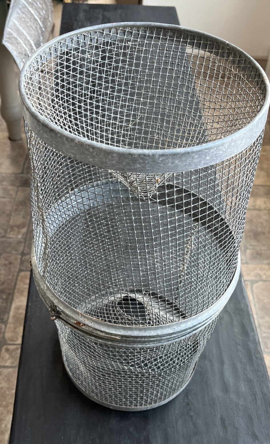 Vintage Galvanized Wire Mesh Minnow Fish Trap Fishing Bait Primitive ...