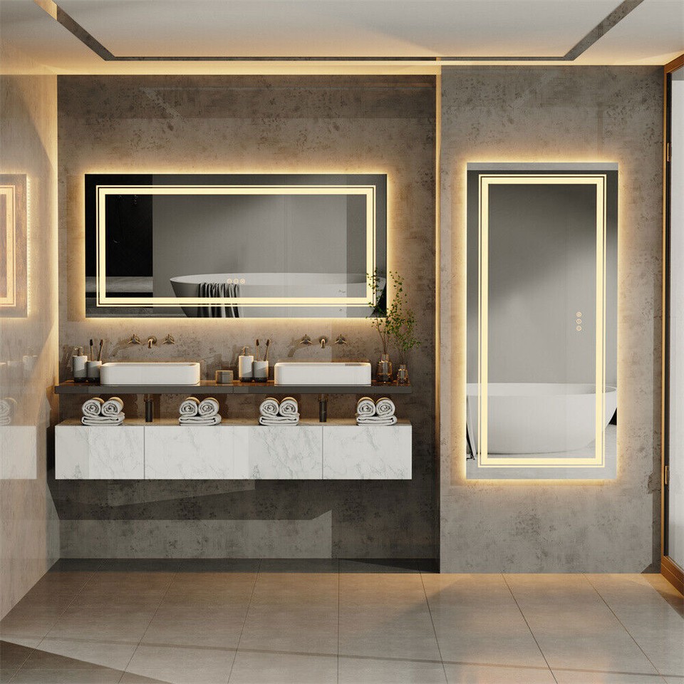 Dual frosted Border Lights&Backlit LED Bathroom Mirror Wall Vanity ...