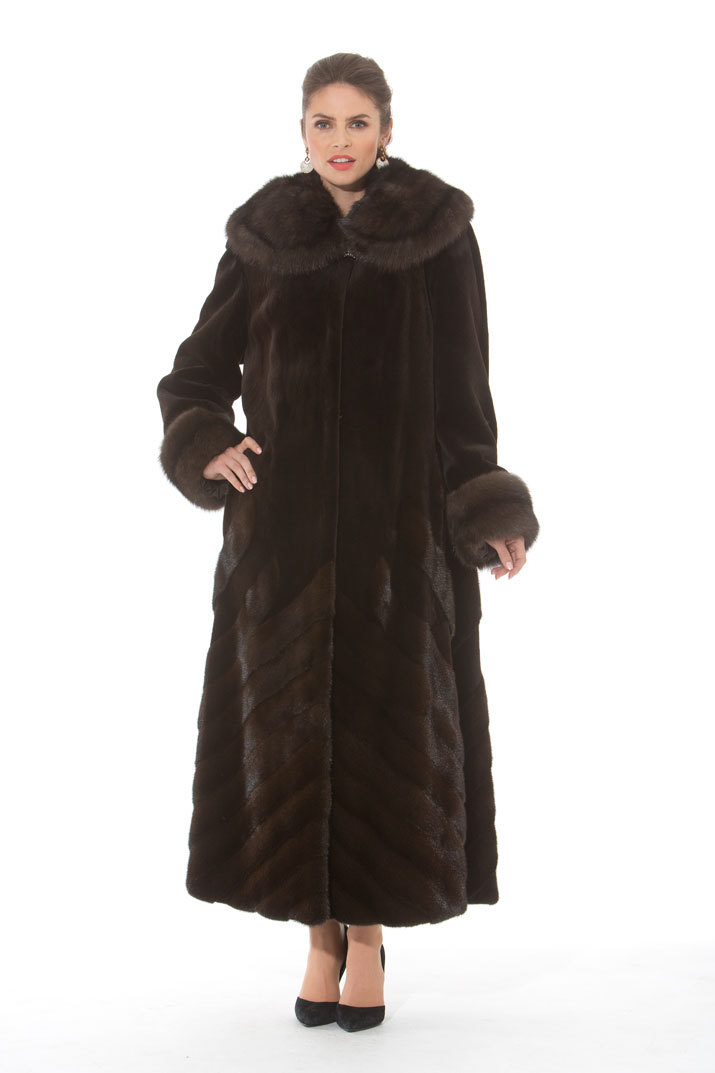 Sable Fur Coat with Sheared Mink Brown - Directional Designs - Soft ...