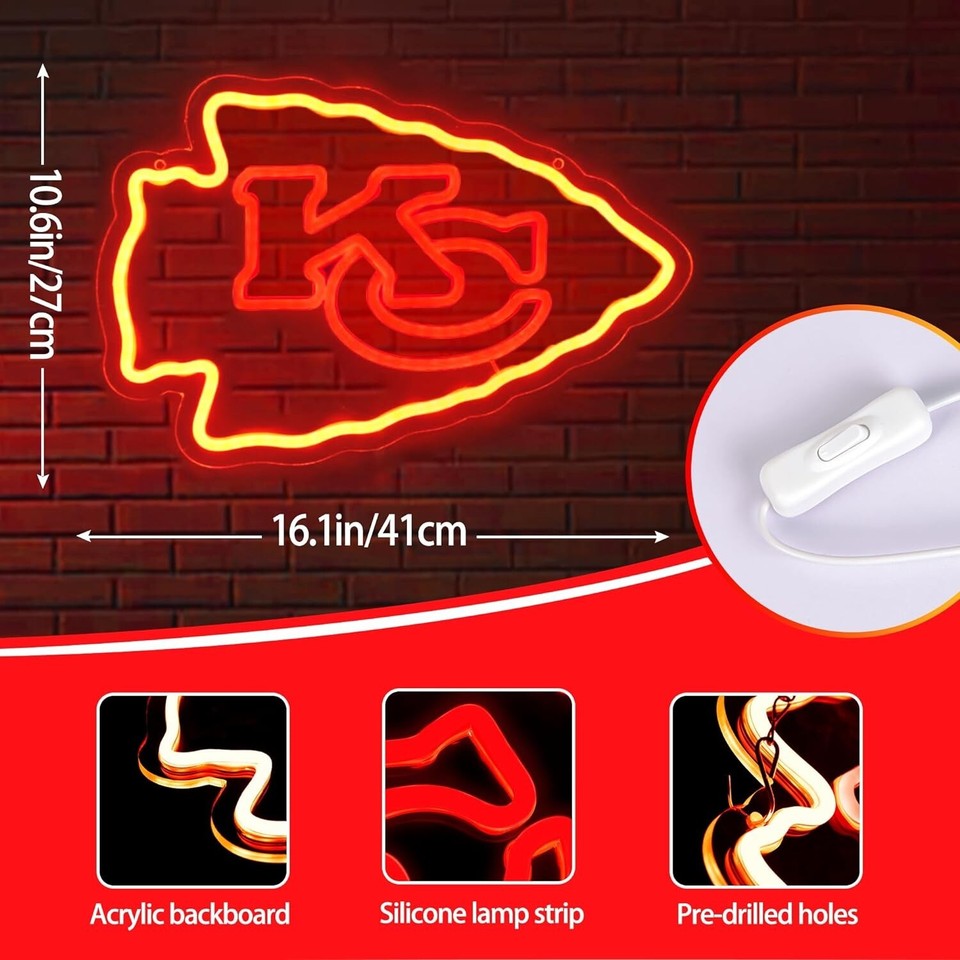 Chiefs Football Neon LED Sign Man Cave or Garage Size 16.1*10.6Inch NEW ...