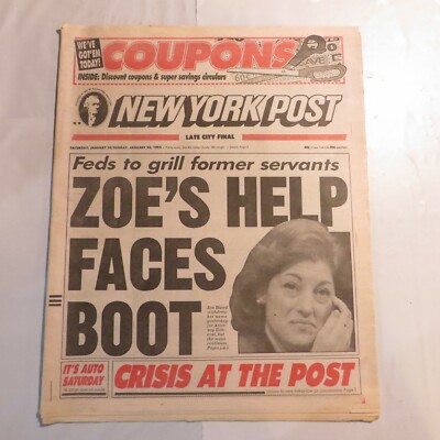 New York Post January 23 1993 Zoe Baird Attorney General M8 | eBay