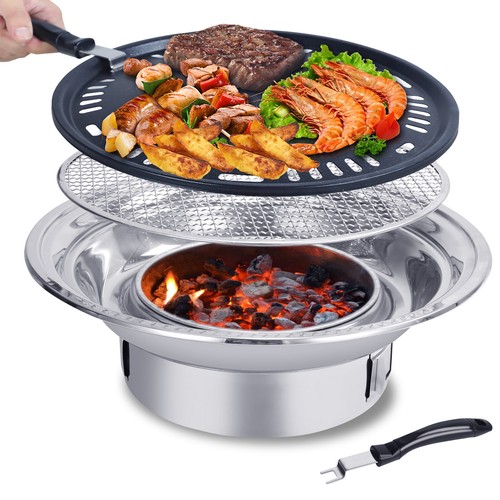 Stainless Steel Charcoal Barbecue Grill Non-Stick Korean BBQ Grill ...