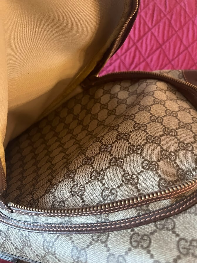 Vintage Gucci 70's tennis racquet bag GG Beige and Br… - Gem