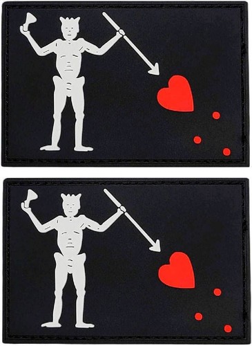 BlackBeard Pirate Flag Edward Military PVC RUBBER PATCH || 2PC HOOK 3 ...