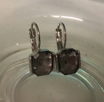 Gray Octagonal Stone Leverback Pierced Earrings | eBay