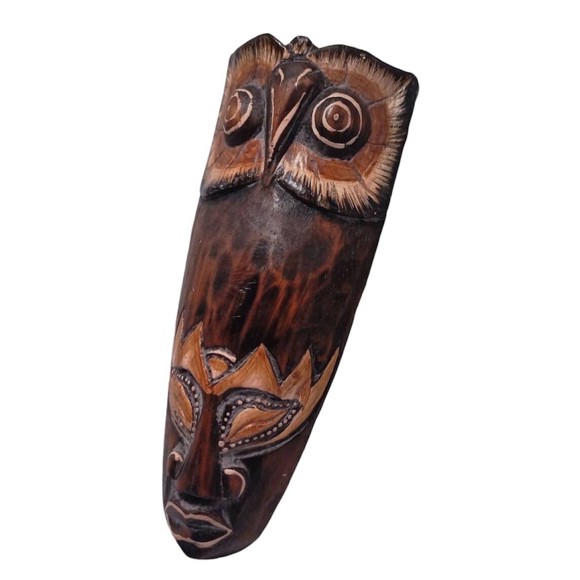African Tribal Two Eyes Owl Hand Carved Wood Mask Wall Art Sculpture ...