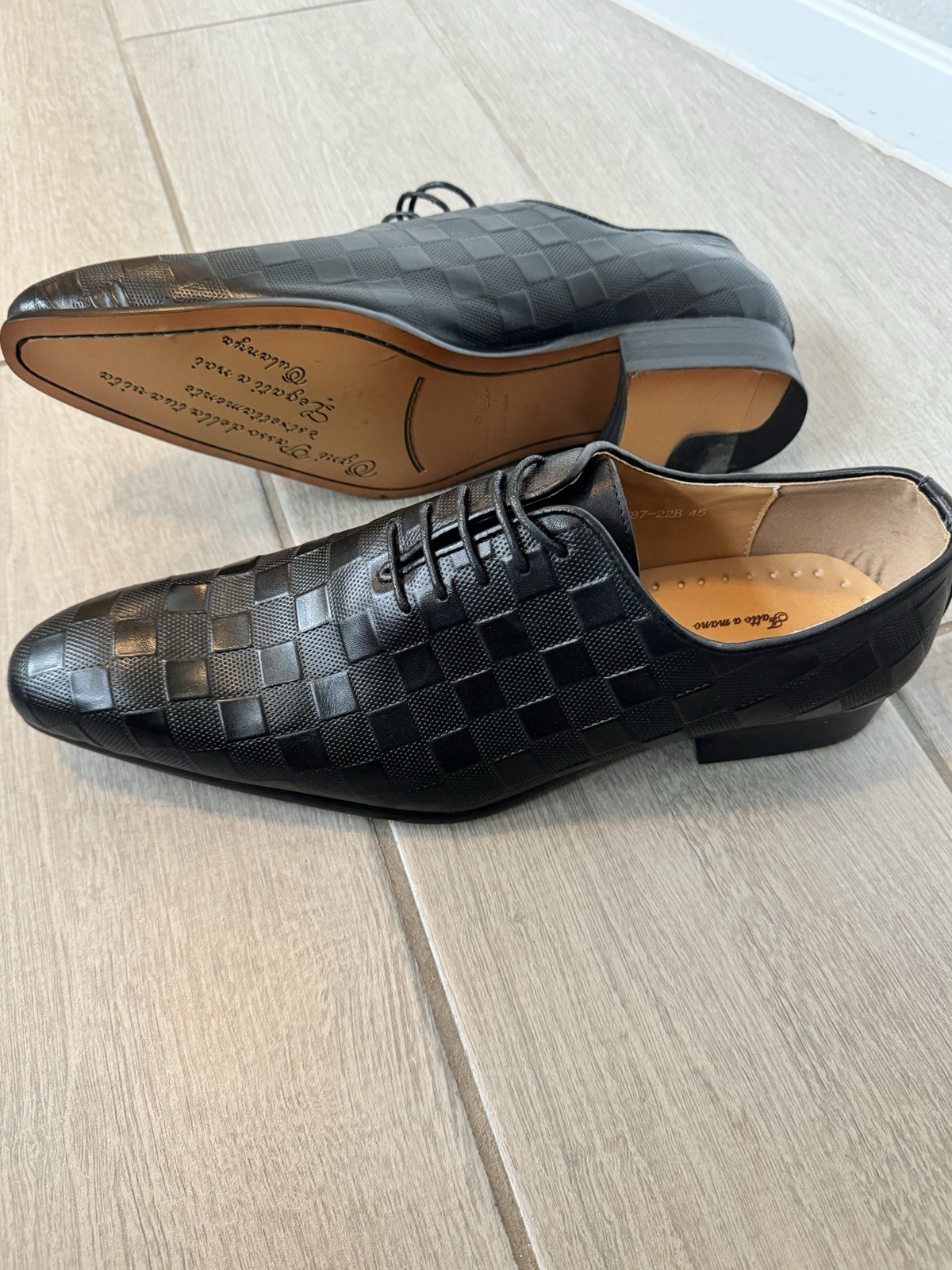 Daniel Wafer Black Checkered Leather Lace-Up Oxford Dress Shoes (12/45 ...