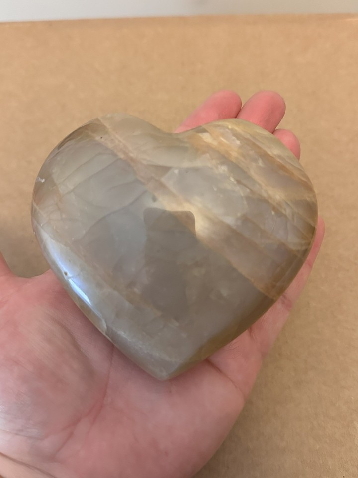 Peach Crystal Peach Moonstone Heart, Beautiful Flash, 400grams - 90mm ...