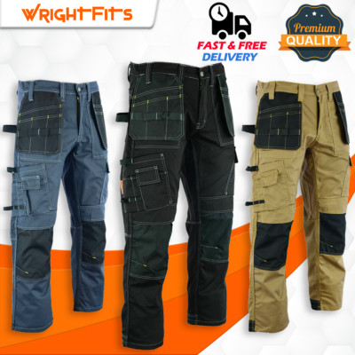 Men Pro Builder Work Trousers Black & Grey Heavy Duty Safety Combat ...
