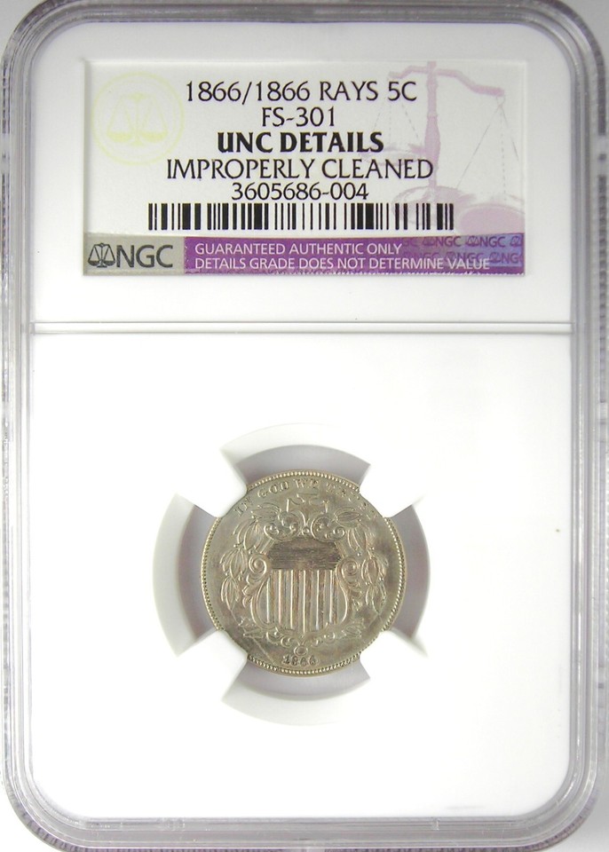 1866/1866 Rays Shield Nickel FS-301 Variety - NGC Uncirculated Details ...