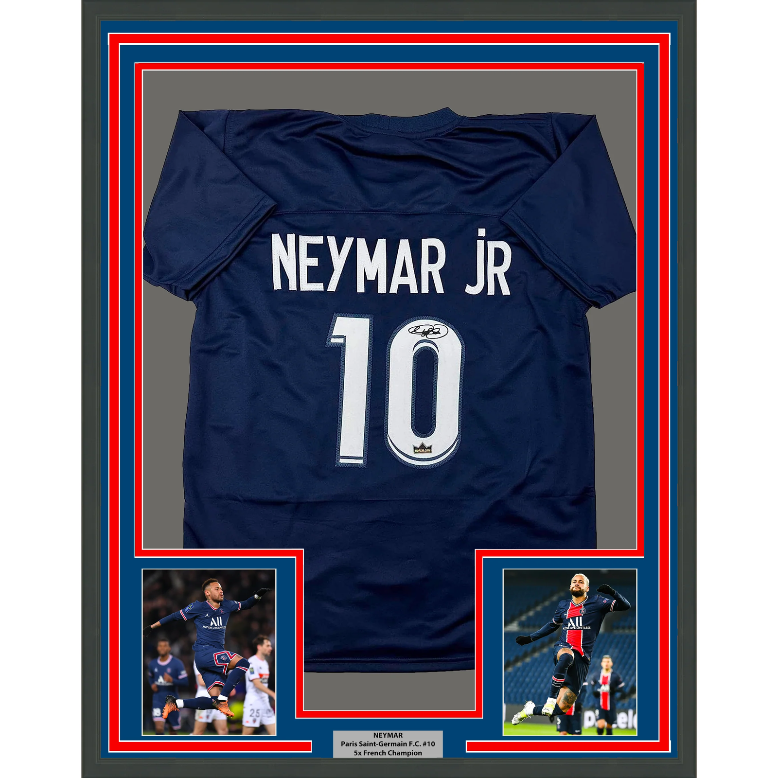 Framed Facsimile Autographed Neymar Jr. 33x42 PSG Blue Reprint Laser ...
