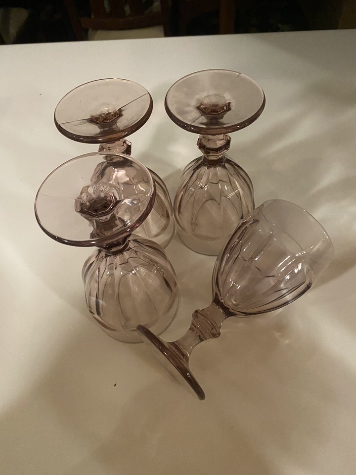 4 Libbey Plum Pink GIBRALTAR Water Iced Tea Goblet Set DuraTuff Glass ...