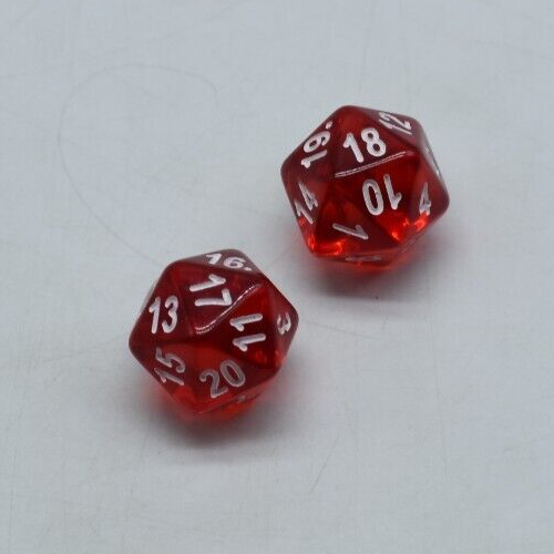 Sirius Dice 2 D20 Translucent Red with White pips (2 D20 LOT) FAST ...