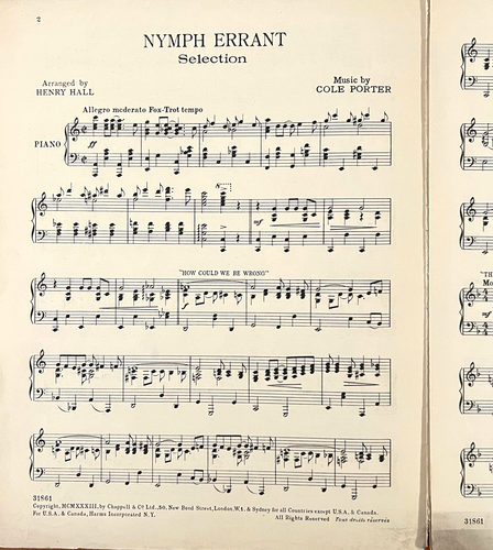 1933 COLE PORTER UK MUSICAL sheet music PIANO SELECTION Medley NYMPH ...