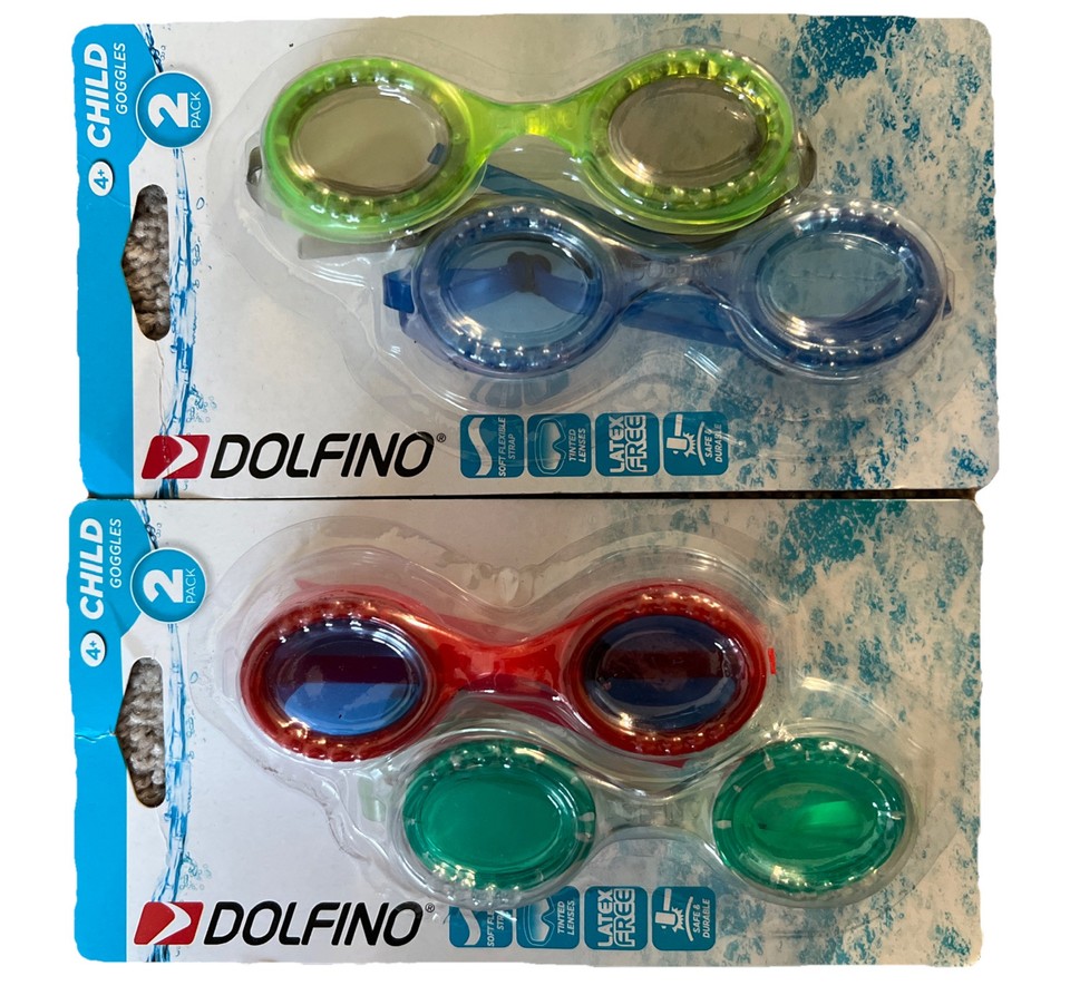 Dolfino Child Swim Goggles Pack 2 Red Green Tinted Lenses Impact ...