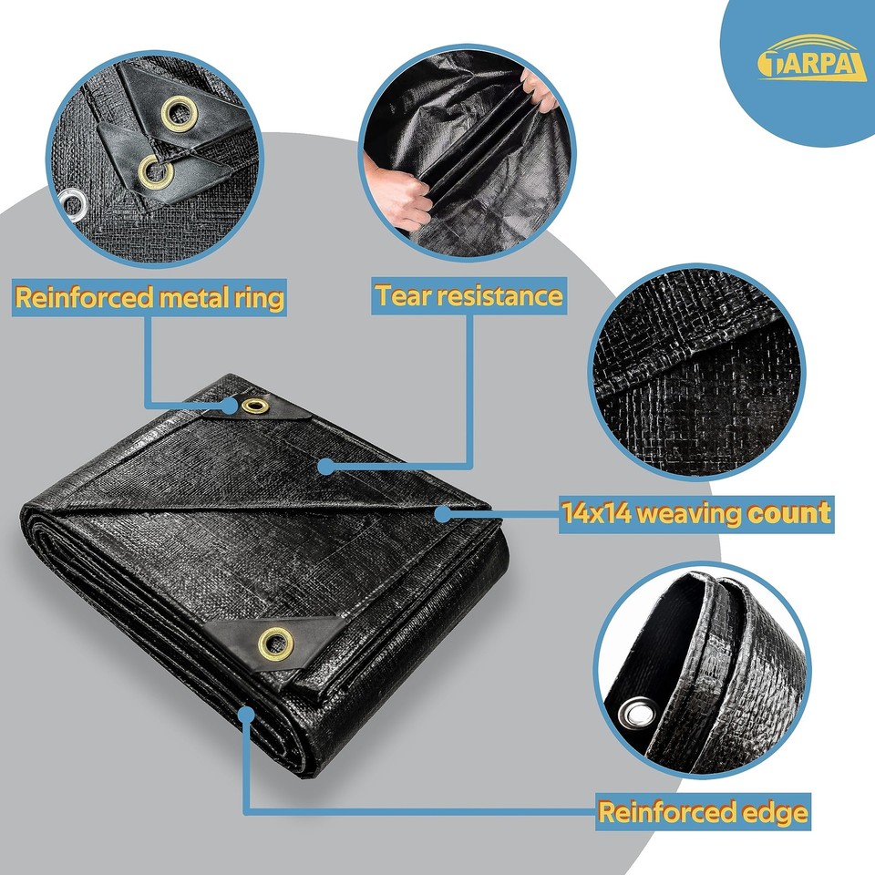 TARPAL Waterproof 4x10 ft Heavy Duty Tarp Black 14mil Polyethylene ...