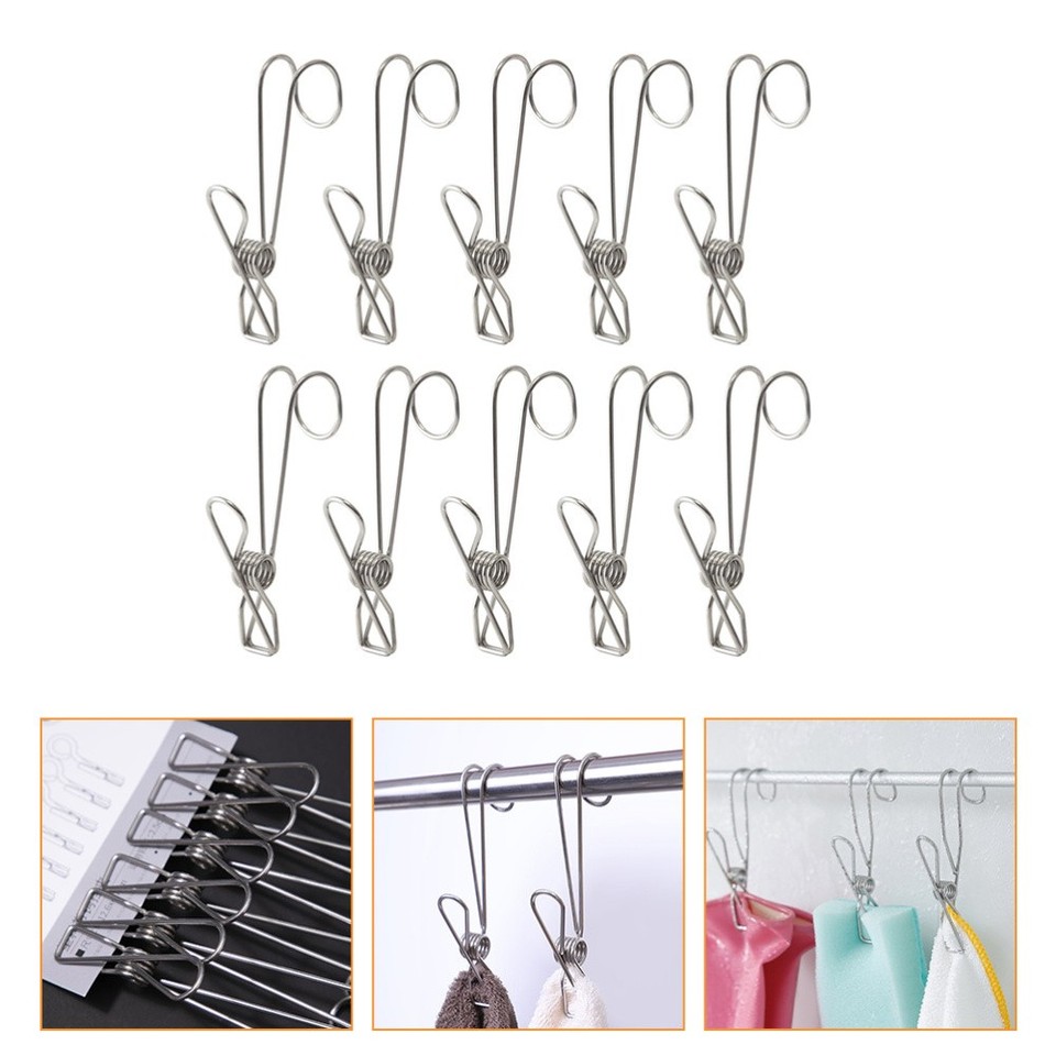 3 PCS 不锈钢挂钩长 夹 Metal Tail Clip with Hooks Stainless Steel Hanging Clips ...