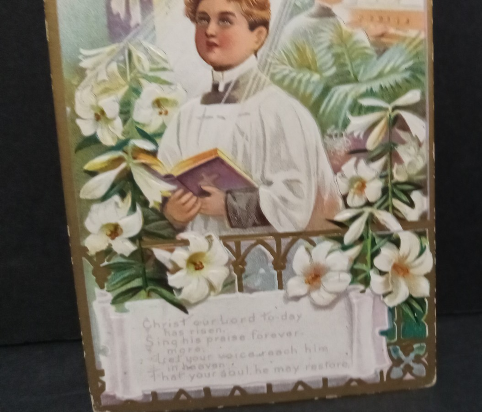 Antique EASTER CARD with CHOIR BOY EASTER LILY SERIES GOLD HIGHLIGHTS ...