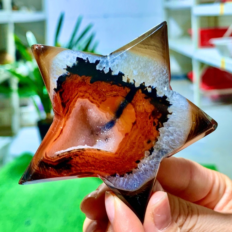 92G Natural Red black striped agate, star agate Crystal Cave energy ...