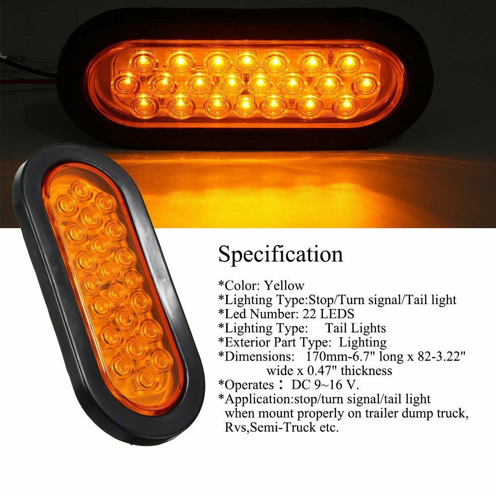 4X Amber 6" Oval 22-LED Trailer Tail Turn Stop Brake Light for Tow ...