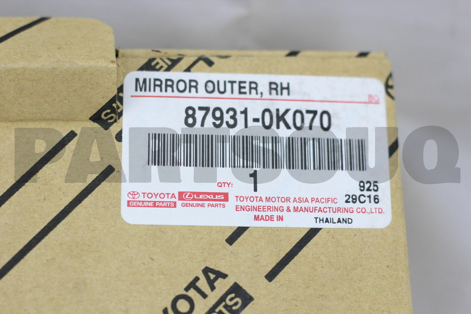 879310K070 Genuine Toyota Mirror Sub-assy Outer Rear View RH 87931 ...