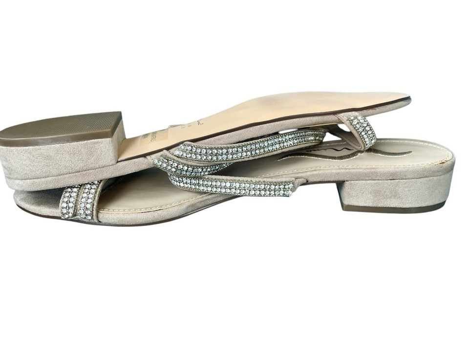 Nina Flat Sandals Solita-FY 9M Beige Strappy Rhinestones 1" Heel ...