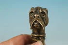 lucky Handmade Bronze Carving Dog Collect Cane Walking Stick Head ...