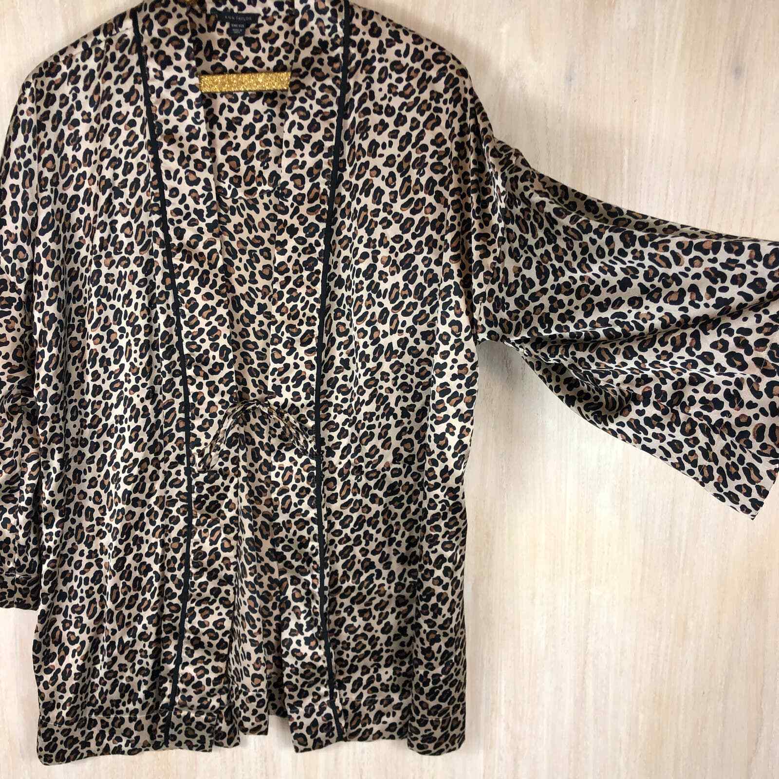 Ann Taylor Leopard Animal Print Robe Satin Kimono Jac… - Gem
