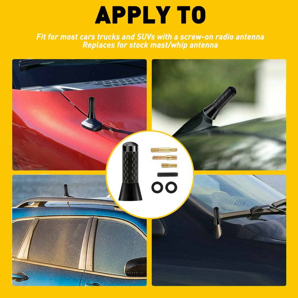 1.4" Short Car Antenna Aerial Radio AM/FM Mast Carbon Black Fits For ...
