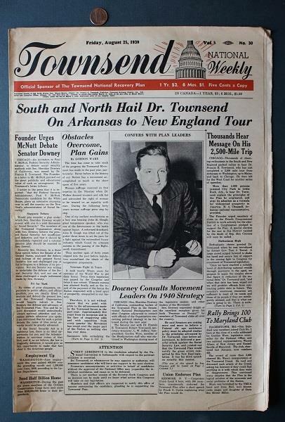 8-25 1939 Dr. Francis E.Townsend Club Old Age Pension Plan Nat'l Tour ...