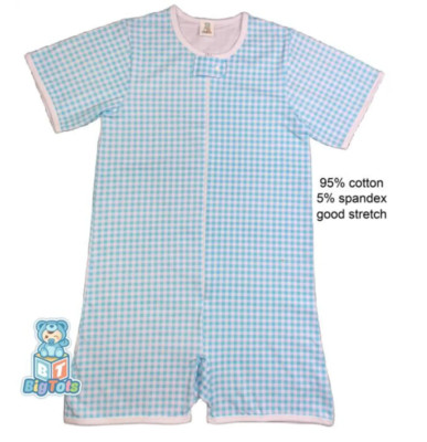 Adult Zippper Baby Blue and White Gingham Check print bodysuit romper ...