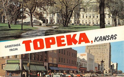 Greeting From Topeka Main Street Vtg Cars Scene Topeka,KS Vtg Chrome ...