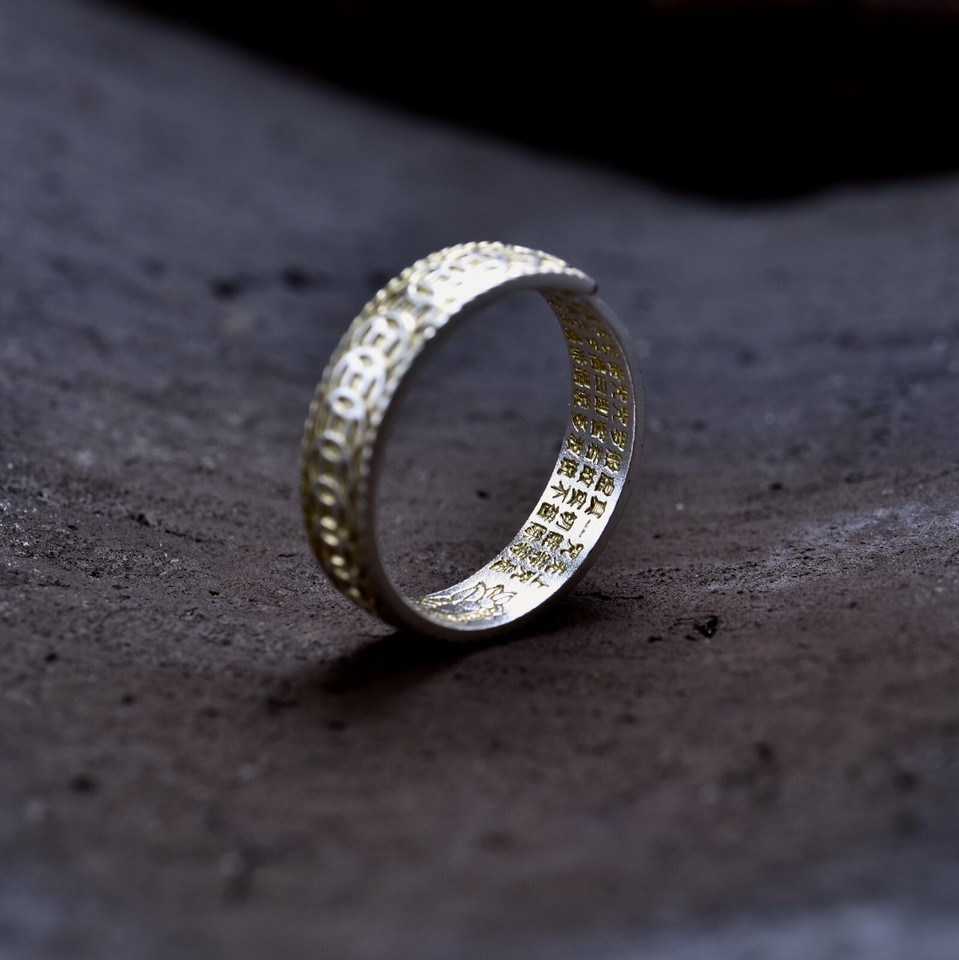 N25 Ring Buddhist Styled Coins Heart Sutra Fine Silver Adjustable | eBay