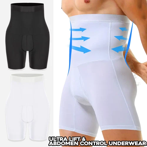 Mens Compression High Waist Boxer Shorts Tummy Control Girdle Body ...