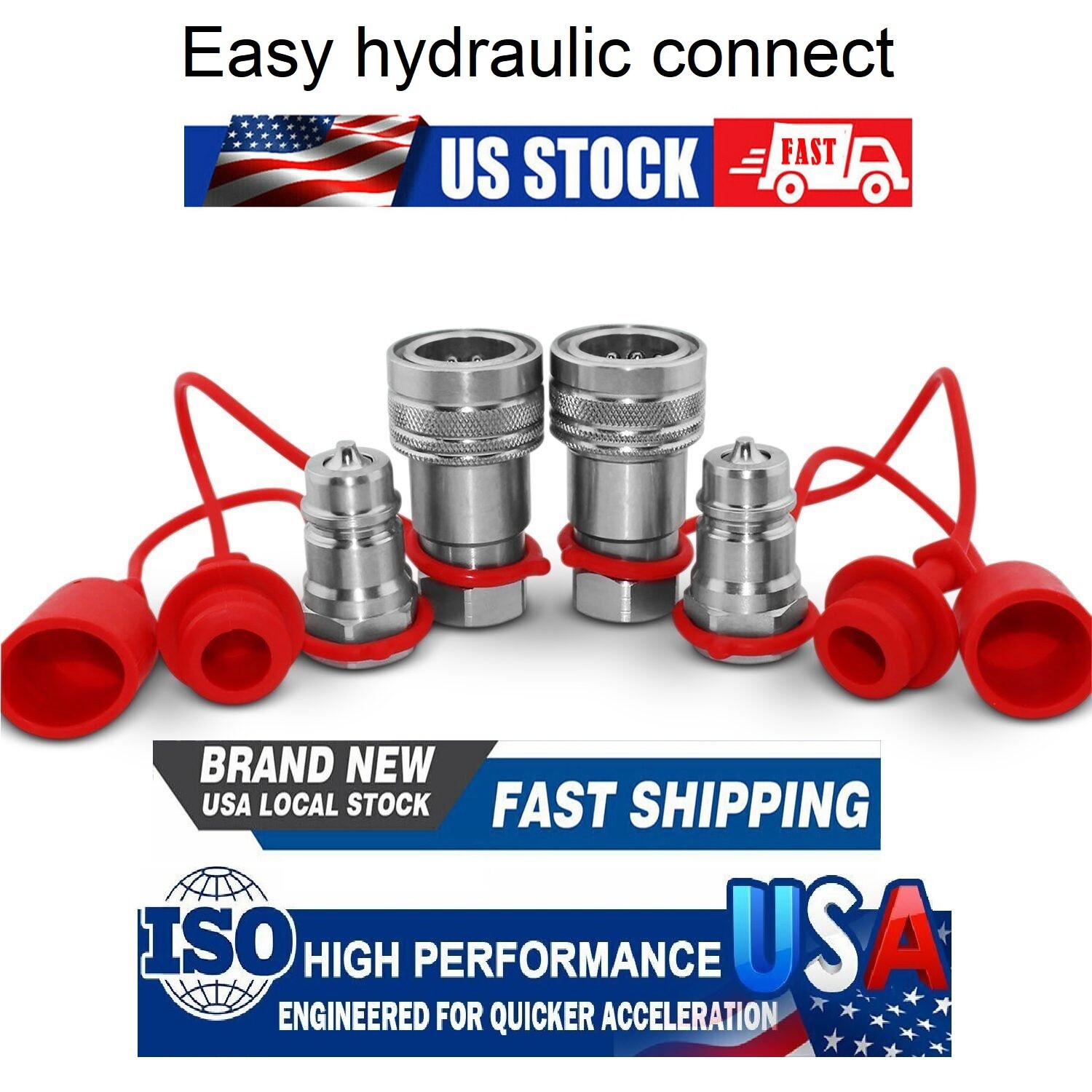 2 Sets 1/2" Ag Hydraulic Quick Connect Couplers Couplings, Poppet ...