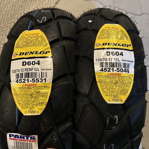 Dunlop D604 120/70-12 Front 130/70-12 Rear Tire Set. Read Description ...