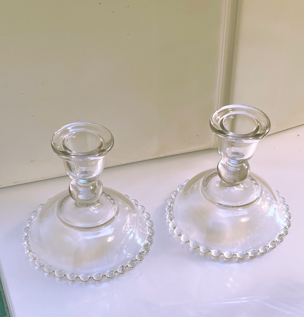 PAIR OF TWO IMPERIAL GLASS CANDLEWICK 4" SINGLE CANDLESTICKS EXCELLENT ...