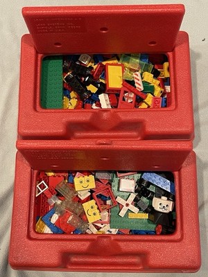 Lot Of 2 Vintage Lego Red Storage Tote Boxes with Mixed Legos - Made In ...