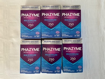 6 Phazyme Anti Gas MAXIMUM STRENGTH 250mg Simethicone 36 FAST GELS 11/ ...