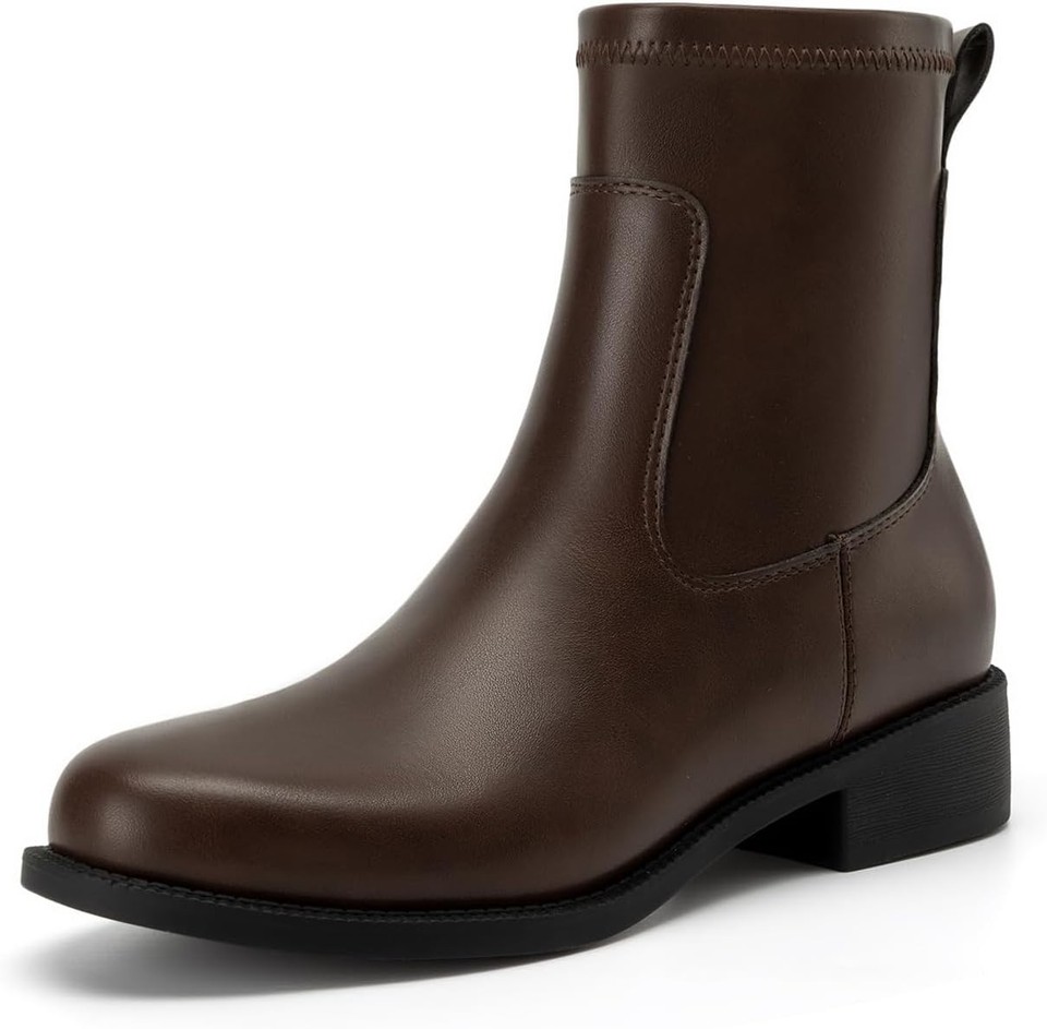 Women's Ankle Boots Chunky Low Heel Round Toe Side Zipper Short Chelsea ...