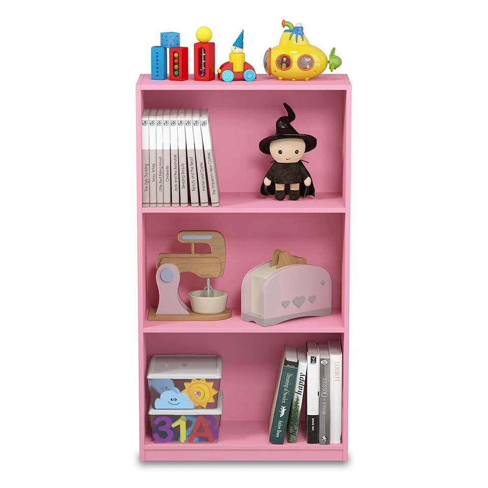 Solid Pink Wooden 3 Shelf Bookcase Storage Bookshelf Shelves Office ...