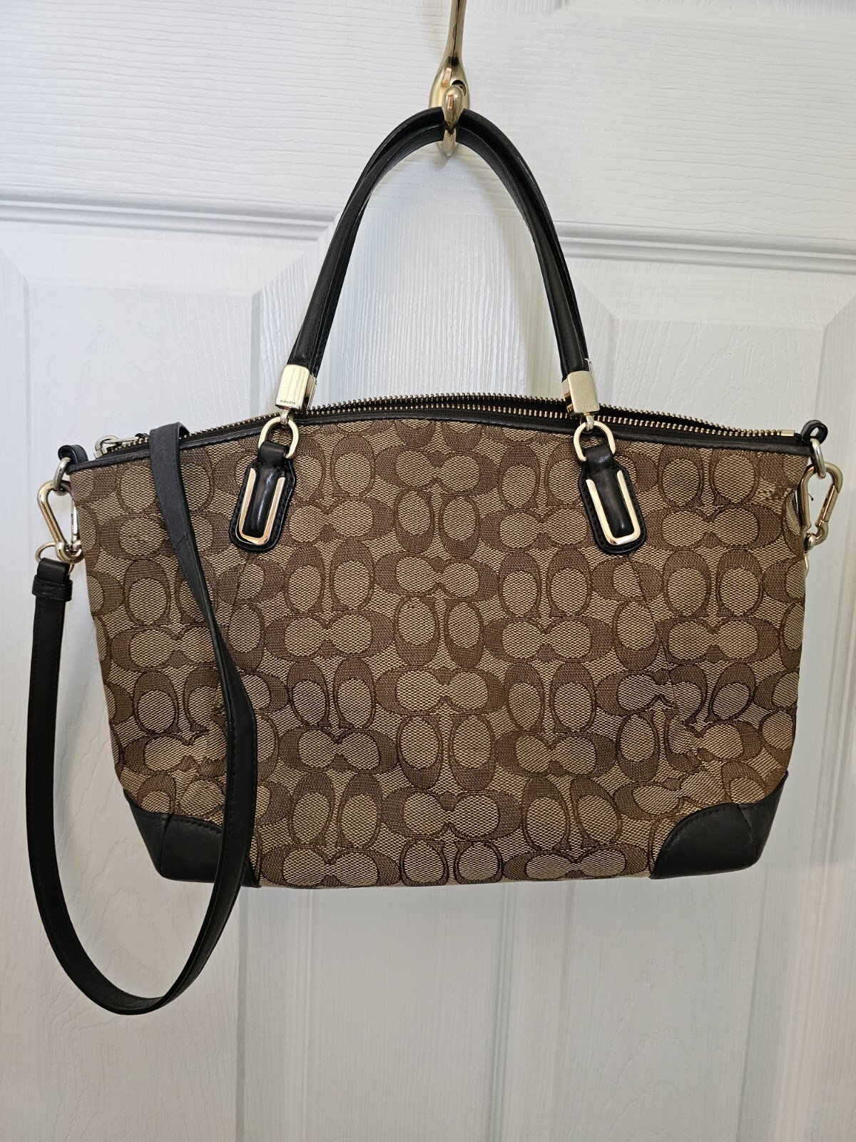 Coach Outline Signature Small Kelsey Khaki Brown Top … - Gem