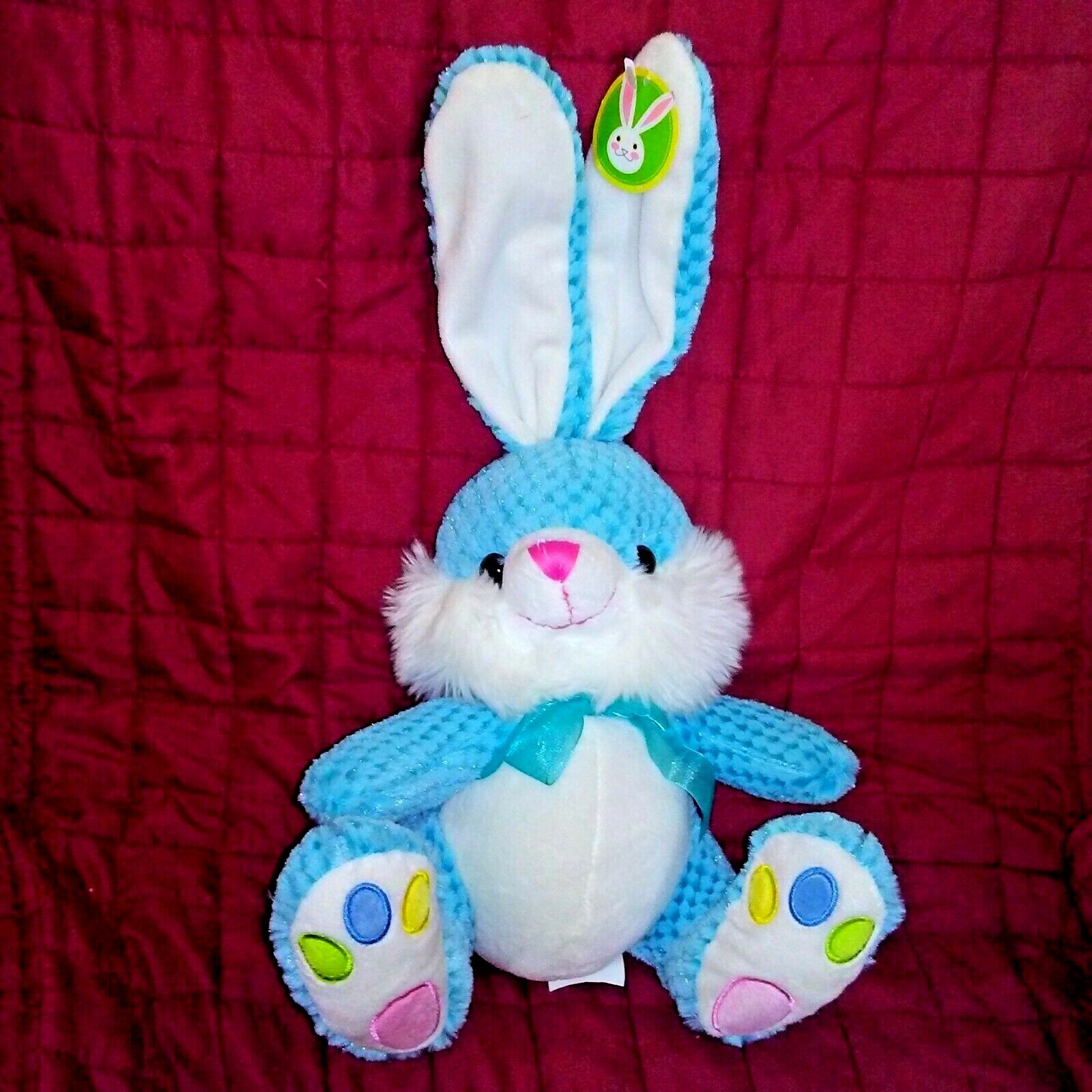 Chrisha Playful Plush BUNNY RABBIT Blue White 16in Textured Plush NEW ...