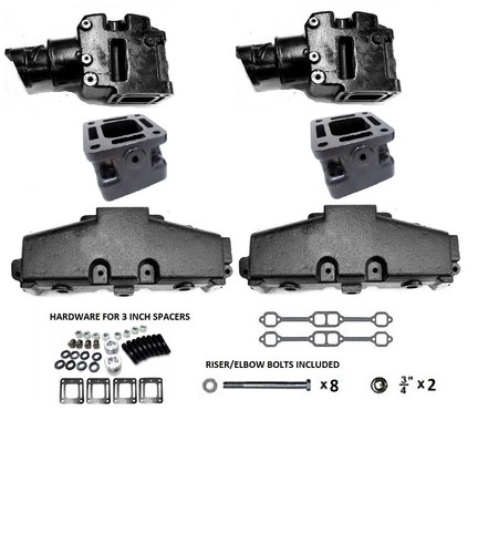 Mercruiser Marine 5.7 350 Exhaust Manifolds 4" Risers Elbows 3" spacers ...
