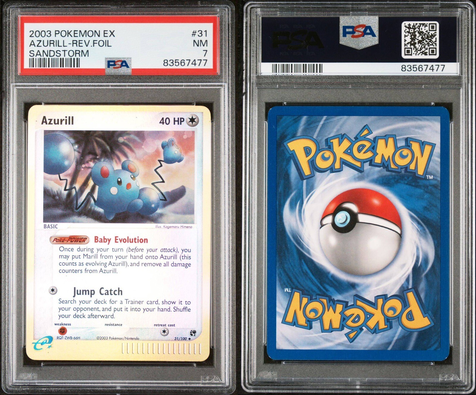 2003 Pokémon EX Sandstorm AZURILL 31/100 REVERSE-FOIL TCG GRADED PSA 7 ...
