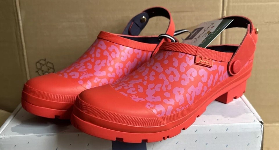 Joules Women Pop On Welly Clog Wellies - Red Leopard- Adults 5 | eBay UK